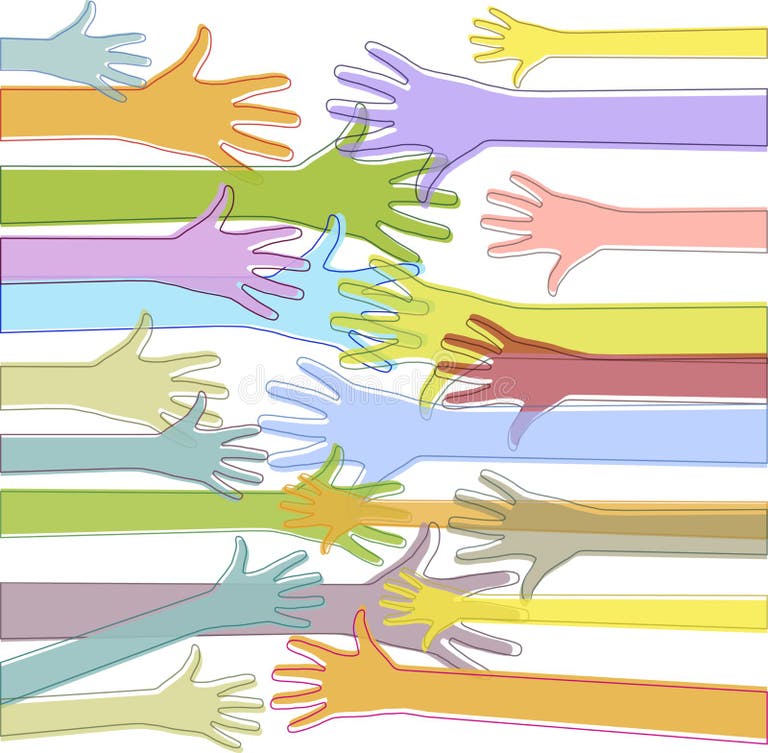 Colorful hands reach out stock vector. Illustration of blue - 42947720