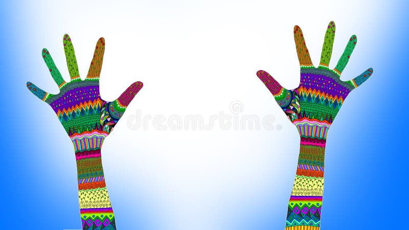 Colorful hands reaching up stock illustration. Illustration of card ...