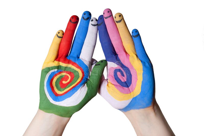 Colorful Hands with Smiling Fingers Stock Photo - Image of connection ...