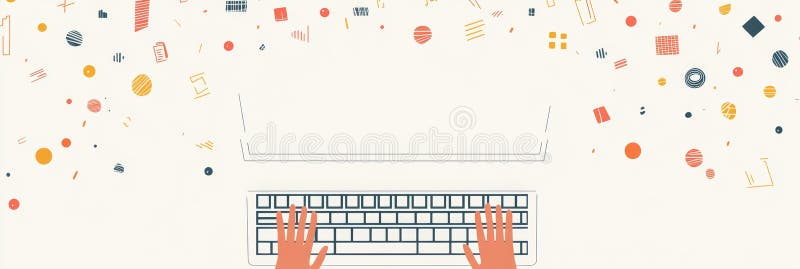 Colorful Hands Typing on a Keyboard with Digital Elements Floating ...