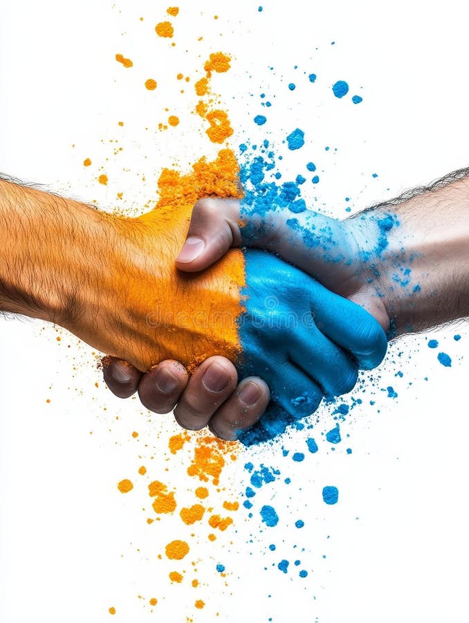 Colorful Handshake Orange Blue Dynamic Collaboration Symbolizing Unity ...