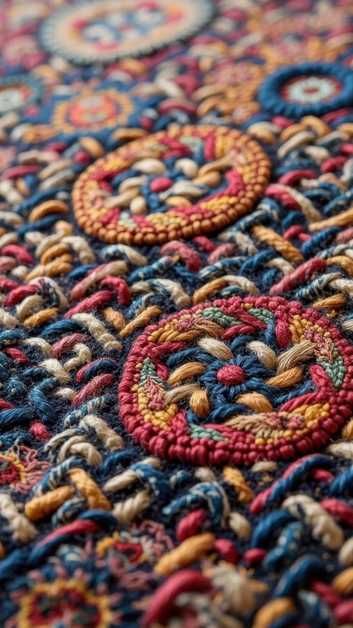 Colorful Handwoven Textile with Intricate Circular Patterns and ...