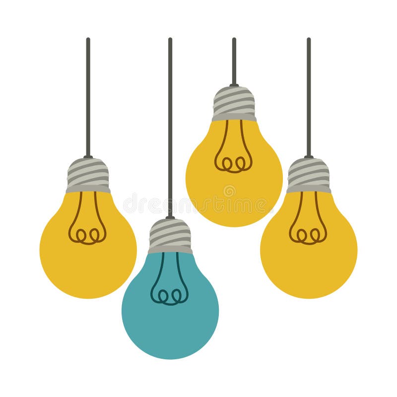 Colorful Hanging Bulbs with Filaments Illuminated Stock Illustration ...