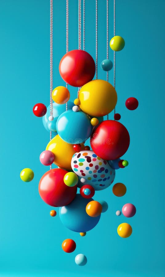 Colorful Hanging Spheres with Strings Stock Illustration - Illustration ...