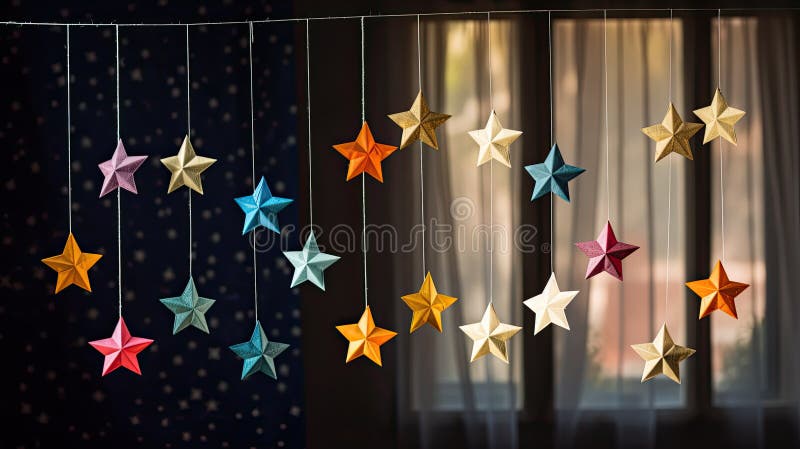 Colorful hanging stars stock illustration. Illustration of string ...