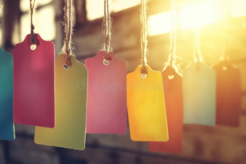 Colorful Hanging Tags in Bright Light Setting Stock Illustration ...
