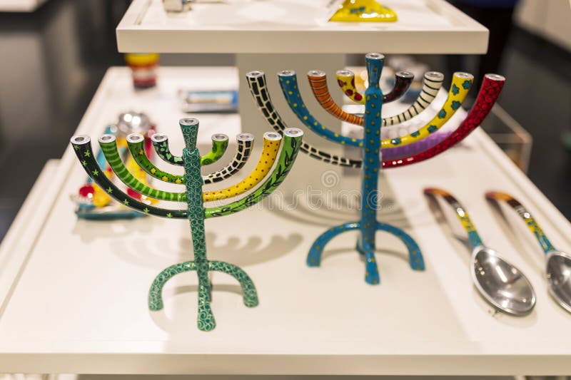 A Colorful Hanukkah Menorah Decorated Stock Image - Image of decorated ...