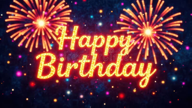 Colorful Happy Birthday Celebration with Fireworks and Sparkling Lights ...