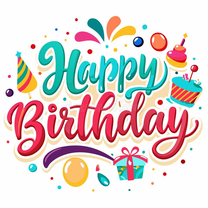 Colorful Happy Birthday Message with Festive Decorations Stock Vector ...