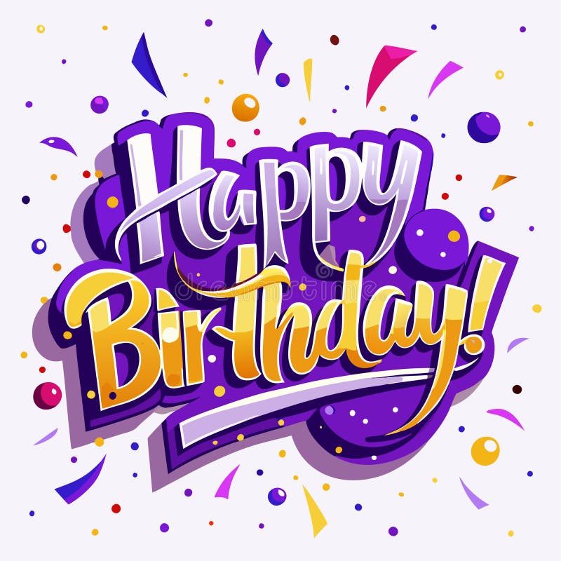 Colorful Happy Birthday Text with Confetti Stock Vector - Illustration ...