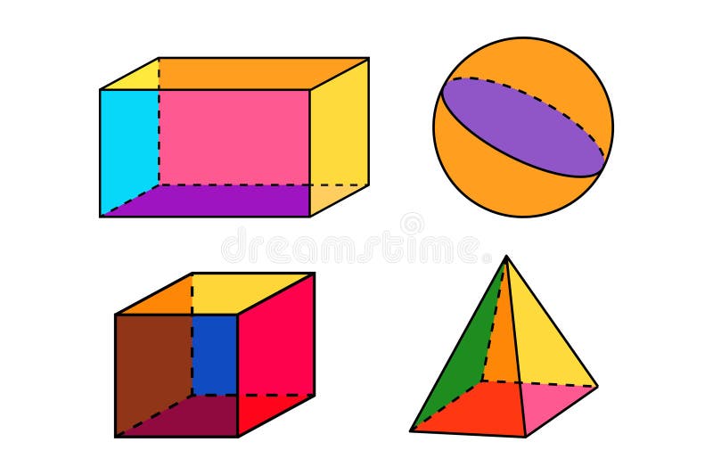 Colorful Happy 3D Geometric Shapes of Sphere, Cube, Cuboid, Pyramid ...