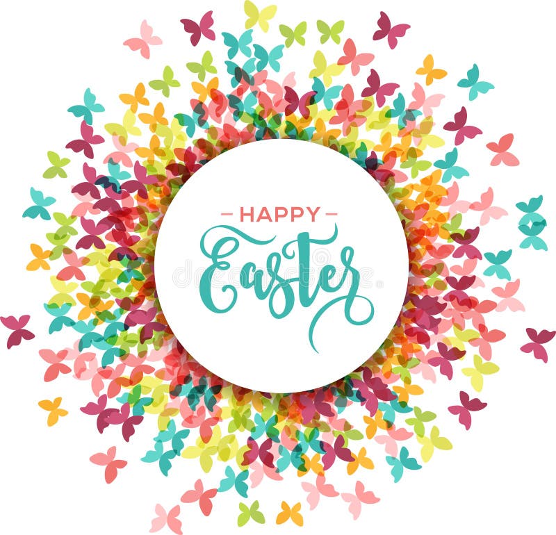 Colorful Happy Easter and Spring Greeting Card, Poster with Butterflies ...