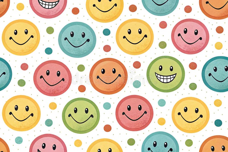Colorful Happy Face Seamless Pattern Stock Illustration - Illustration ...