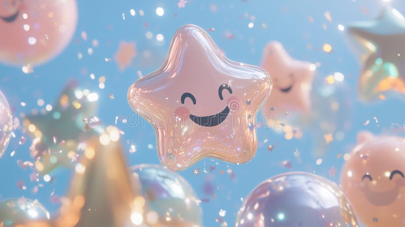 Colorful Happy Faces in a Joyful Setting with Playful Stars. Stock ...