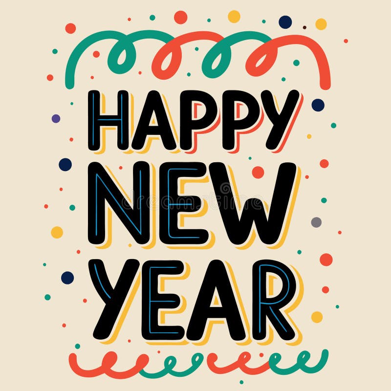 Colorful "Happy New Year" Text Design with Confetti Stock Vector ...