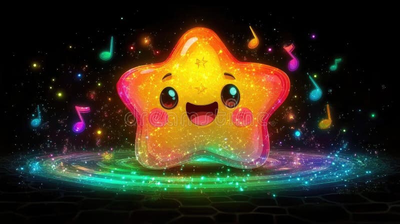 Colorful Happy Star with Musical Notes and Sparkling Lights Stock ...