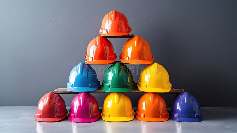 Colorful Hard Hat Pyramid Showcasing Construction Safety Diversity ...