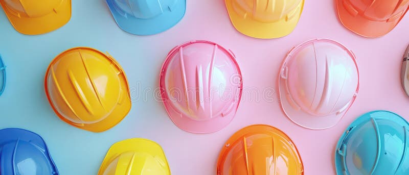 Colorful Hard Hats Arranged on a Surface Stock Illustration ...