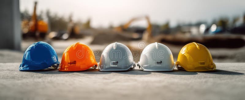 The Colorful Hard Hats Representing Construction Safety and Teamwork on ...