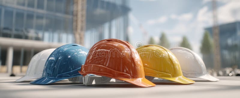 The Colorful Hard Hats Showcasing Construction Safety in a Modern ...