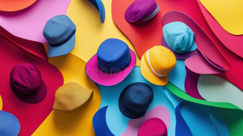 Colorful Hats and Caps Floating Over a Vibrant Abstract Background ...