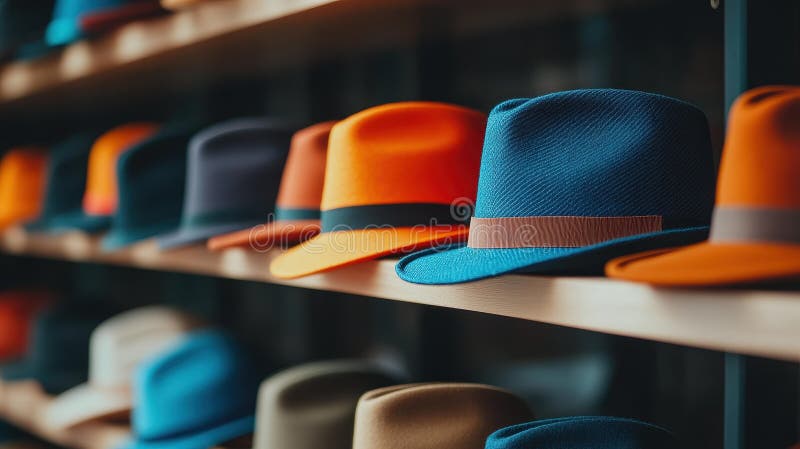 Colorful Hats Displayed on a Stylish Shelf, Showcasing a Variety of ...