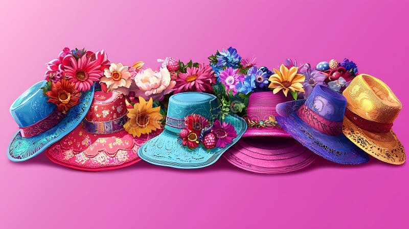 Colorful Hats and Flowers Arrangement Stock Photo - Image of ...