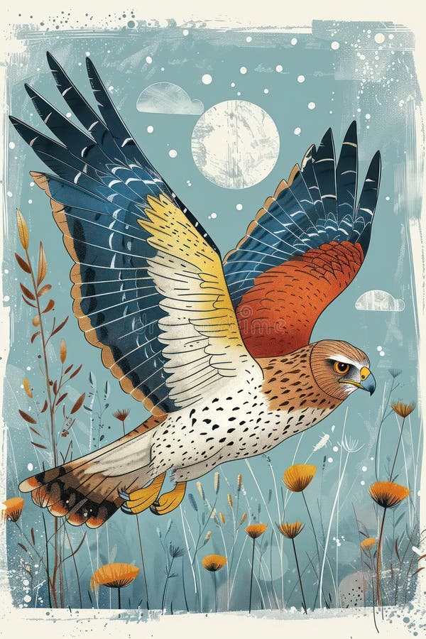 Majestic Red-shouldered Hawk in Flight Over Wildflowers Stock ...