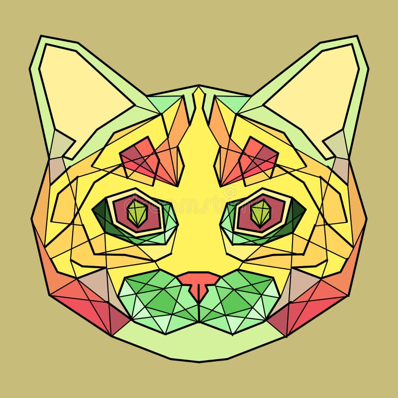 Colorful Head of Abstract Cat in Linear Graphic Design Stock Vector ...