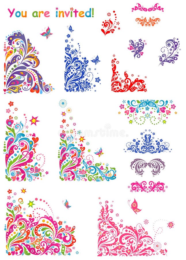 Colorful Header and Design Elements for Party Invitation Stock Vector ...