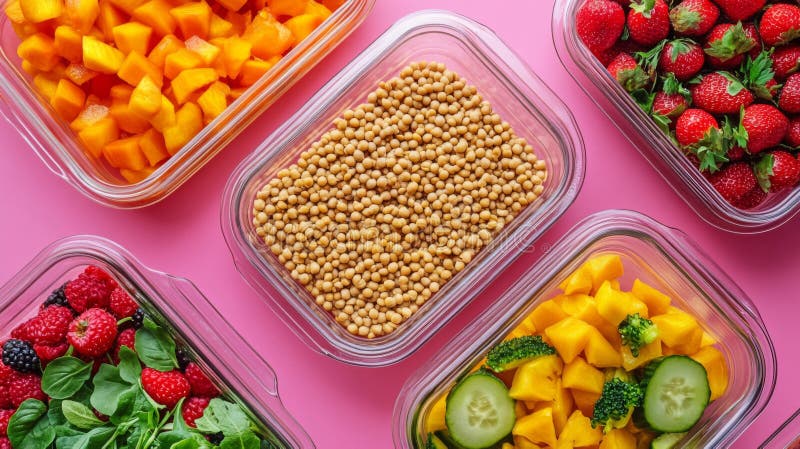 Colorful Healthy Food in Glass Containers Stock Illustration ...