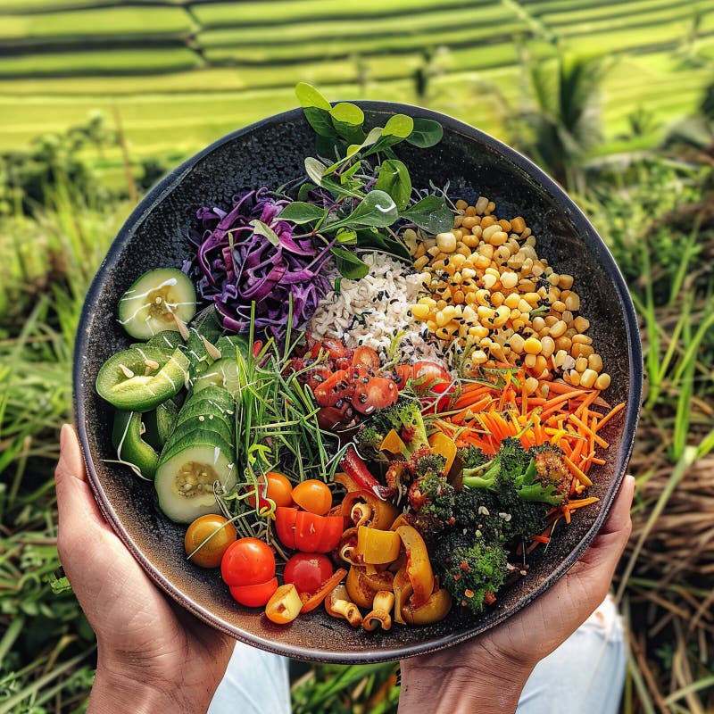 Colorful Healthy Rice Bowl with Various Vegetables Stock Illustration ...