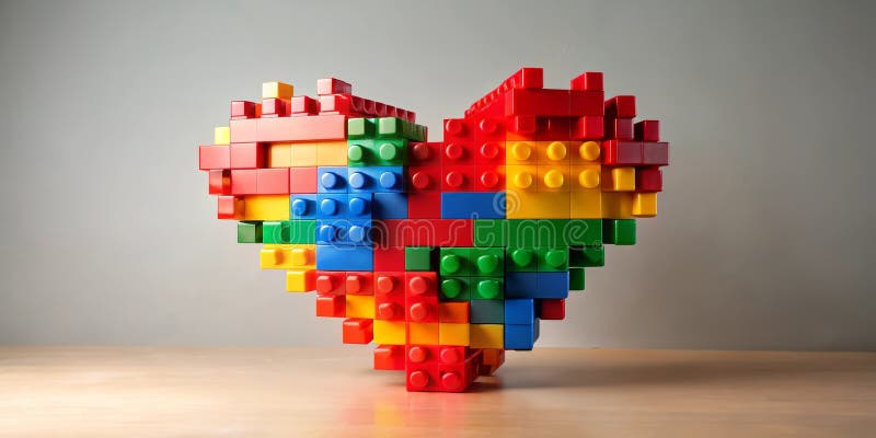 A Colorful Heart Constructed from Interlocking Plastic Blocks on a ...