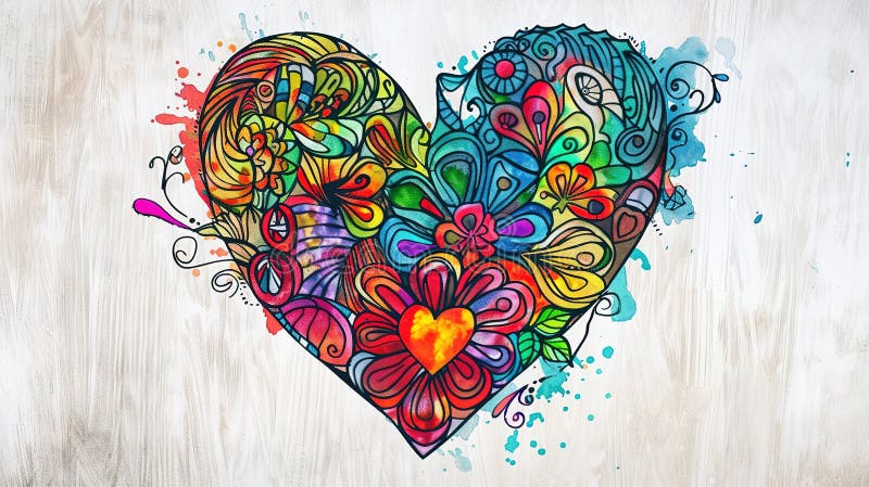 Colorful Heart Design Filled with Intricate Patterns and Floral ...