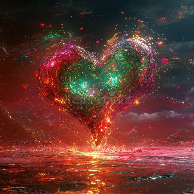 Colorful Heart Design with Radiant Lights and Floating Elements Stock ...