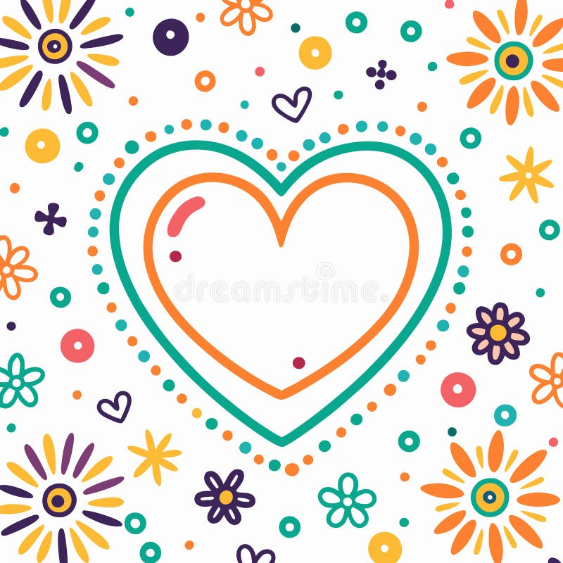 Colorful Heart with Floral and Dotted Border Stock Vector ...