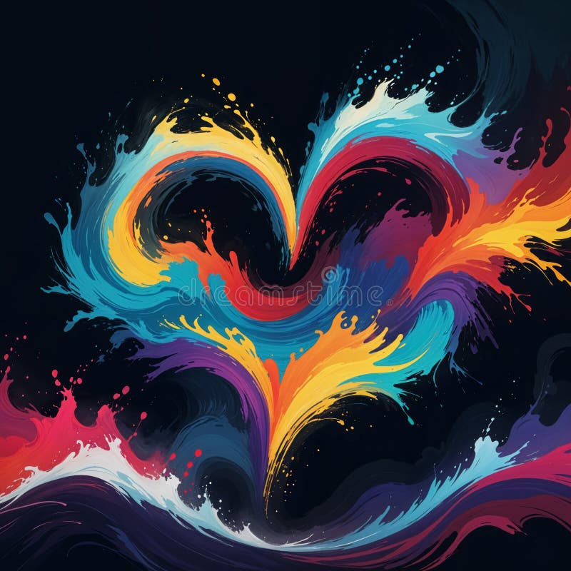 Colorful Heart Formed by Paint Splashes on Dark Background Stock ...