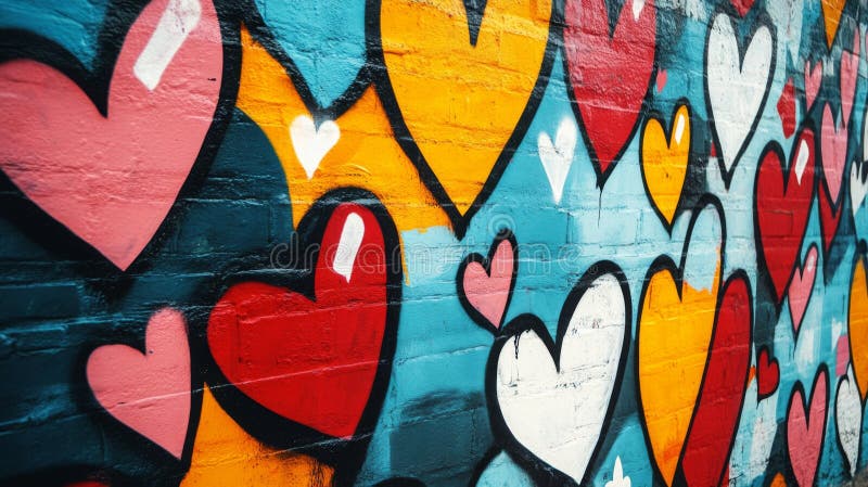 Colorful Heart Graffiti Art on Brick Wall Stock Illustration ...