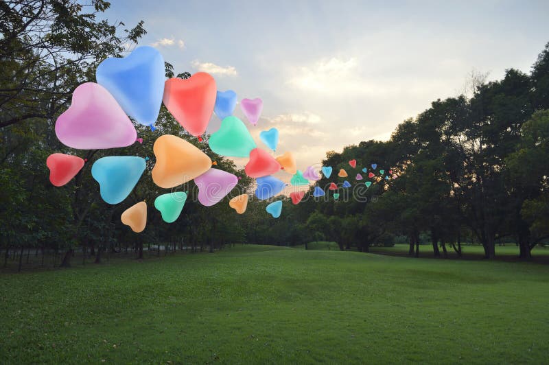 Colorful Heart Love Balloon Float on Air at Park Stock Image - Image of ...