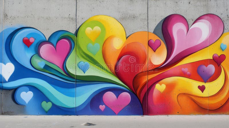 Colorful Heart Mural on a Concrete Wall Stock Illustration ...
