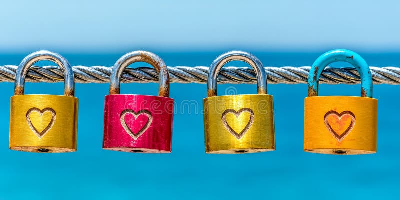 Colorful Heart Padlocks on Cable Love Locks Romance Beach Background ...