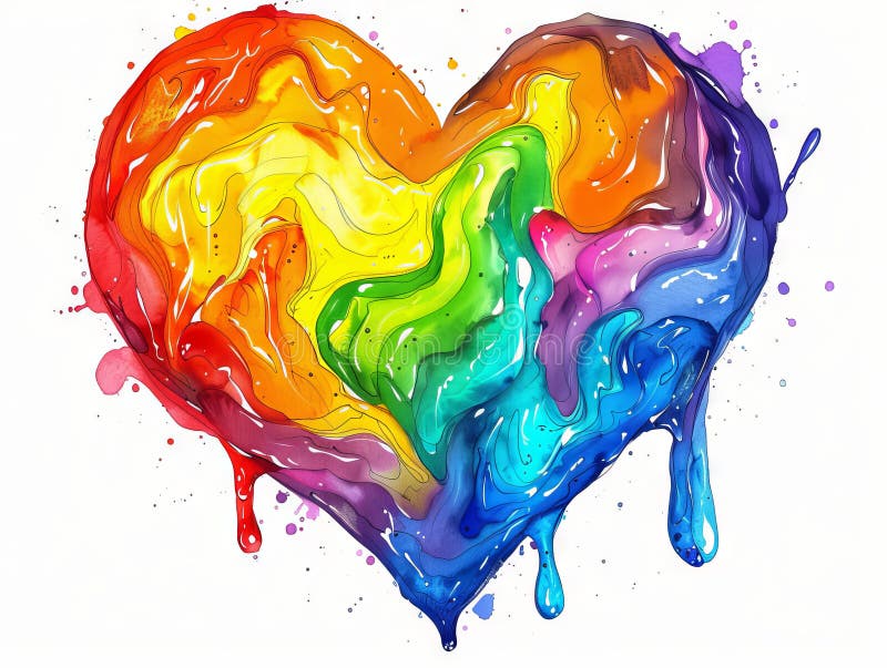 A Colorful Heart with Paint Drips on it Stock Image - Image of splash ...