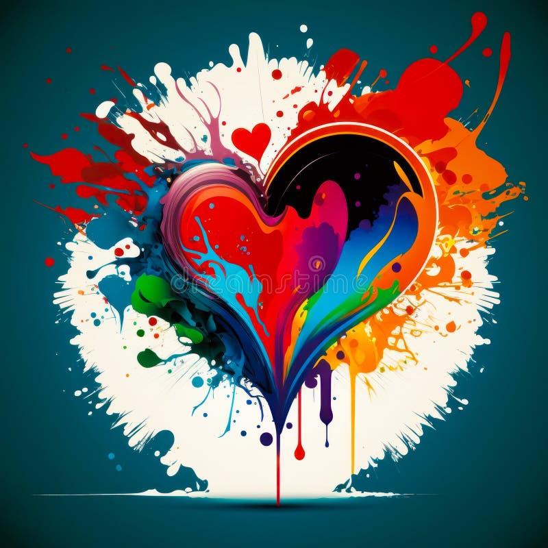 Colorful Heart with Paint Splatters on it. Generative AI Stock ...