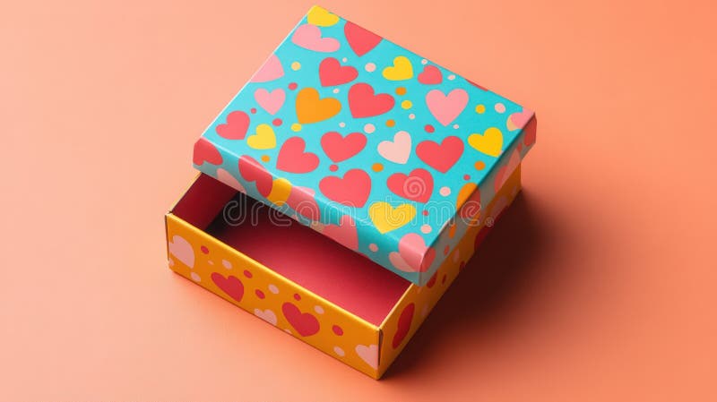 Colorful Heart Patterned Gift Box Partially Open Stock Illustration ...