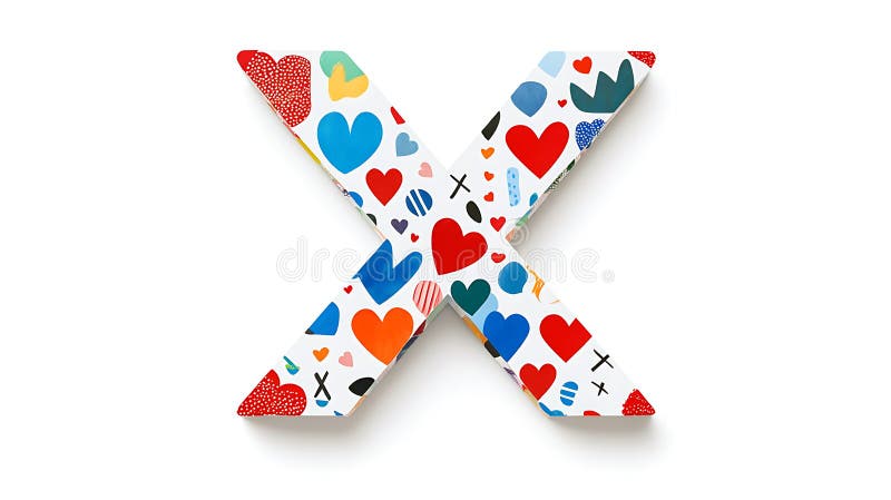 Colorful Heart Patterns Adorn Large Letter X, Creating Playful Design ...