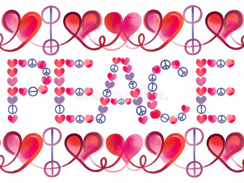 Colorful Heart and Peace Symbol Pattern Forming the Word Peace Stock ...