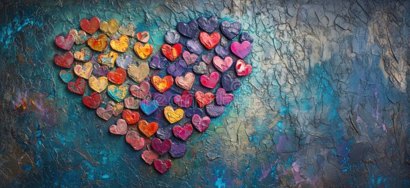 Colorful Heart Shape Art Made of Painted Hearts on Textured Background ...