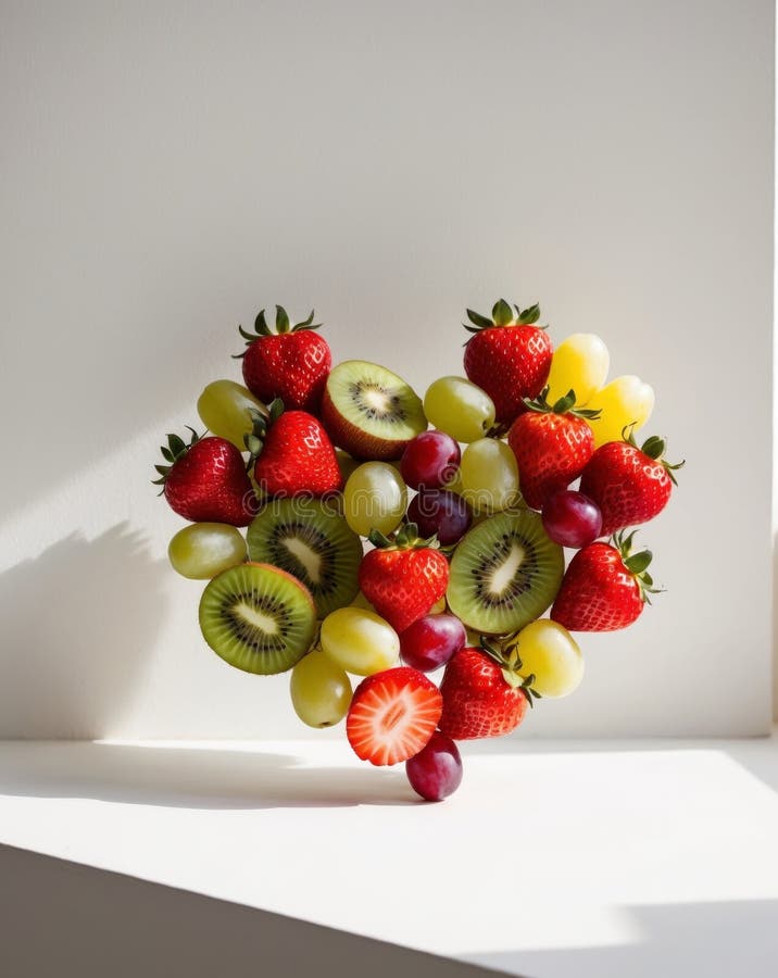 Colorful Heart Shape Made of Fresh Fruits. Stock Image - Image of ...