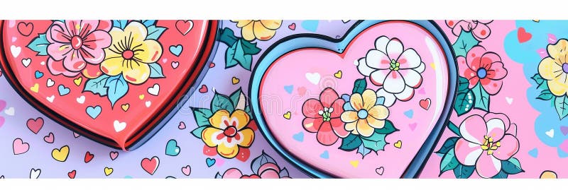 Colorful Heart-shaped Boxes with Floral Designs on Pastel Background ...