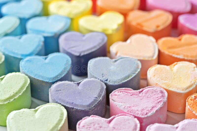 Colorful Heart Shaped Chalks in Rows for Artistic and Educational Use ...